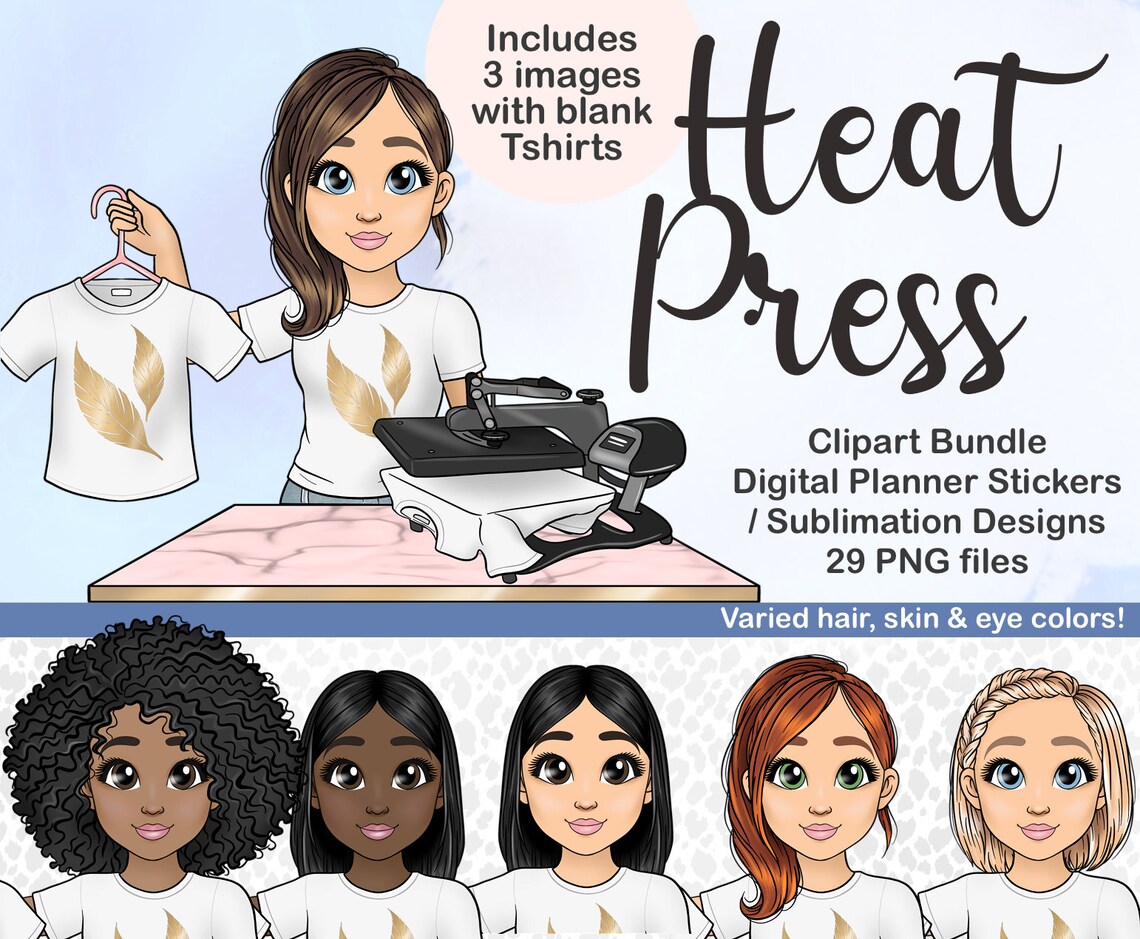Heat Press T-shirt Girl Clipart Crafty Vinyl Transfer Woman - Etsy