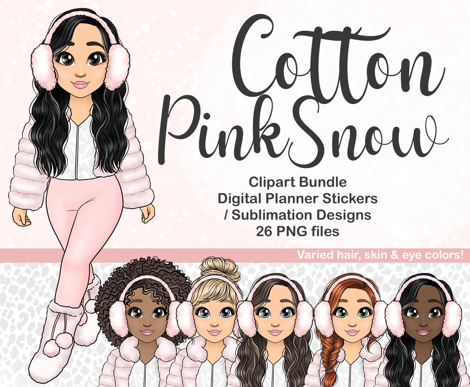 Kawaii Winter Fashion Girl Clipart Cute Woman in Pink - Etsy