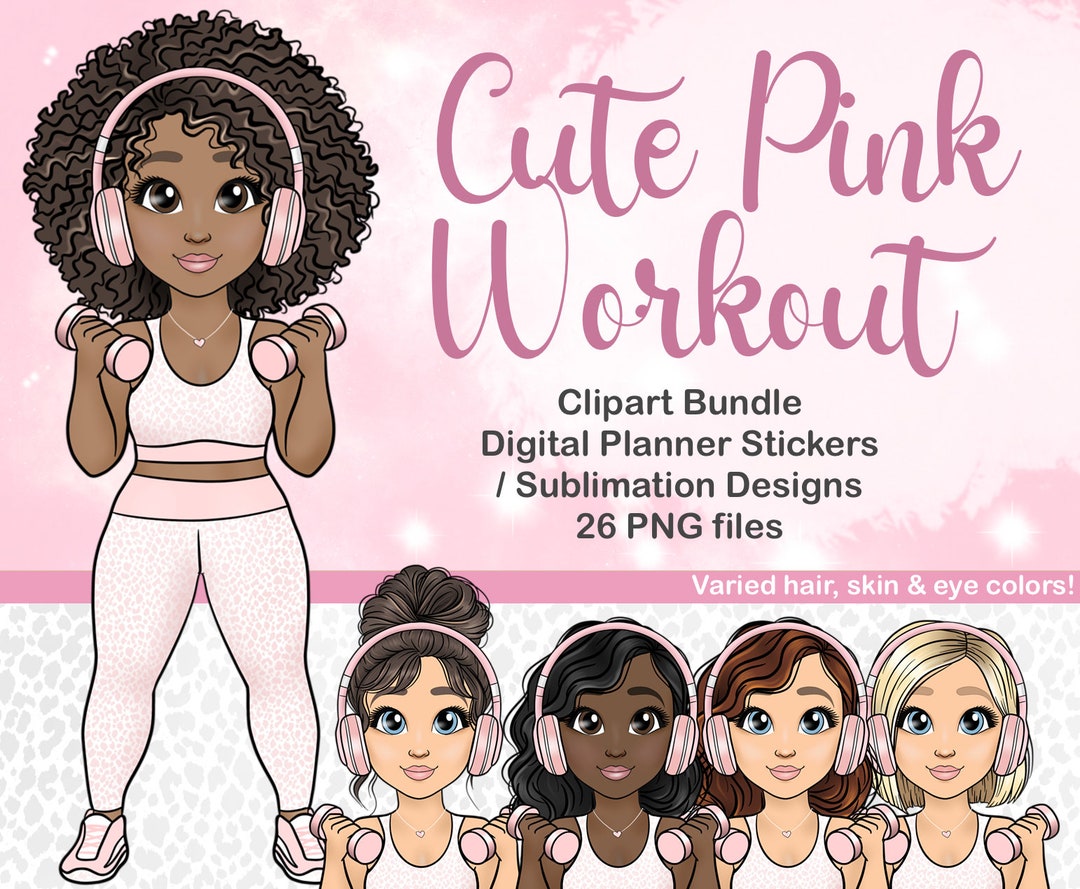 Workout Girl Digital Sticker, Fitness Afro Woman Clipart, Workout ...