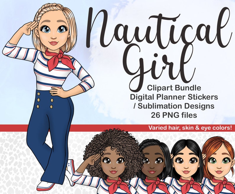 Nautical Woman Clipart Boat Style Fashion Girl PNG Cute - Etsy