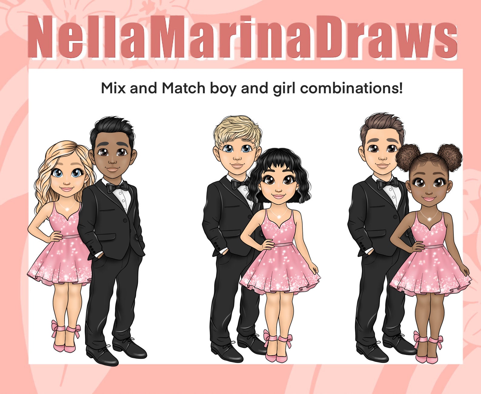 Prom Boy and Girl Clipart Bundle School Formal Kids - Etsy