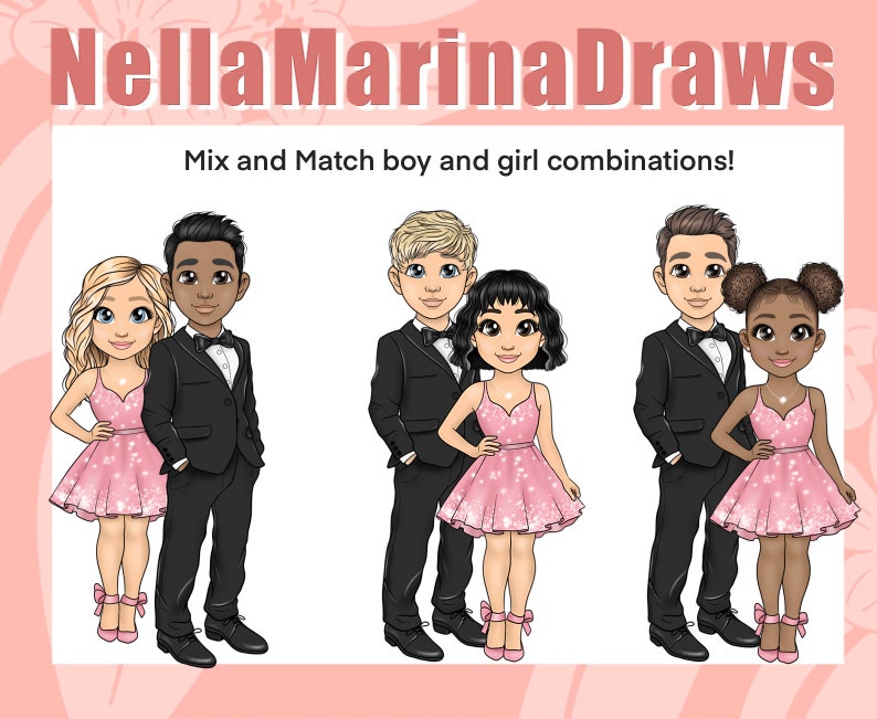 Prom Boy and Girl Clipart Bundle School Formal Kids - Etsy