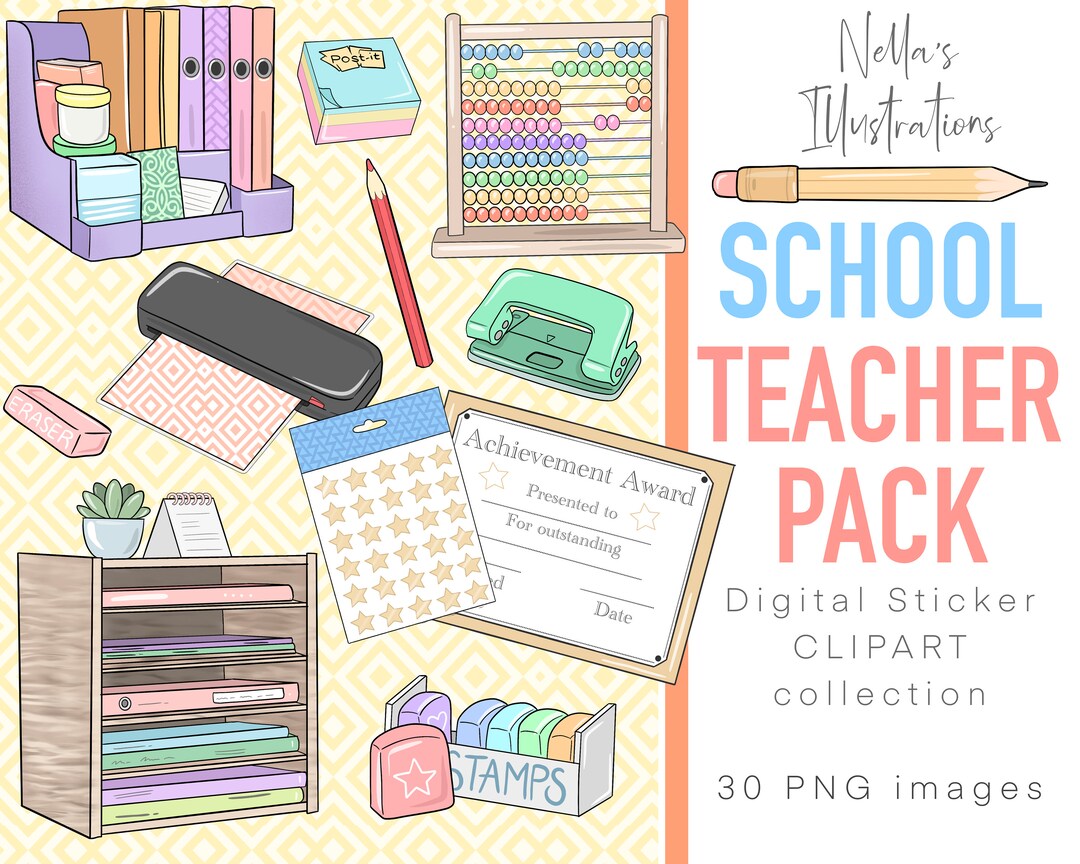 Digital Planner Stickers School, Sticky Note Clipart Bundle, Teacher ...