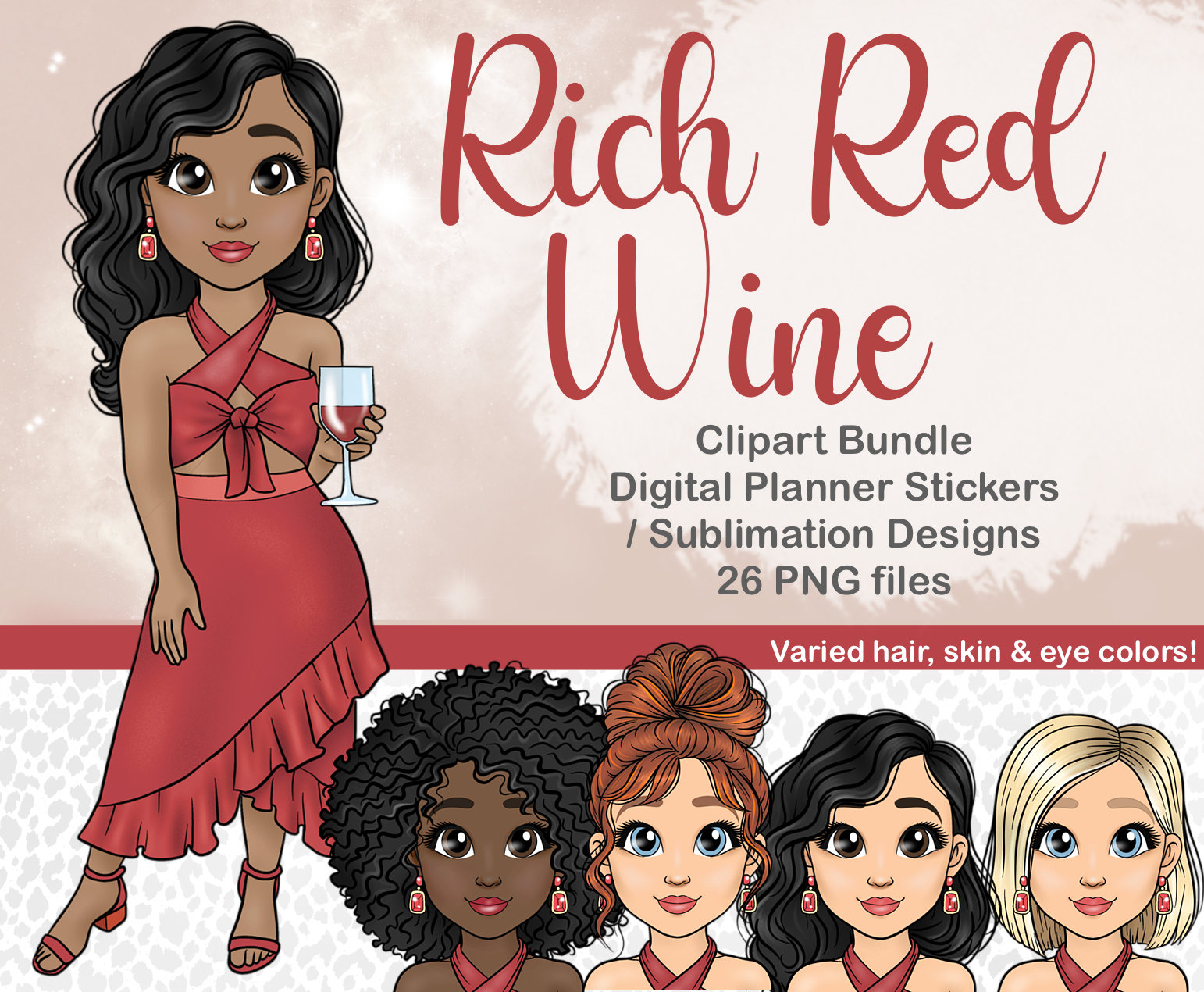 Red Party Girl Clipart Wine Girls Night PNG Wine Lover - Etsy