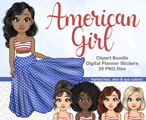 Cute 4th of July Clipart America Girl PNG 4th July Svg PLR - Etsy