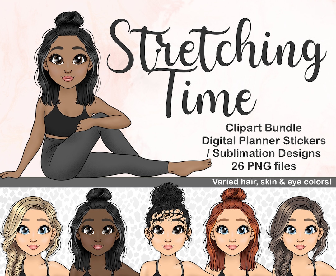 Stretching Girl Clipart, Fitness Mom PNG Files, Yoga Stretch Digital ...