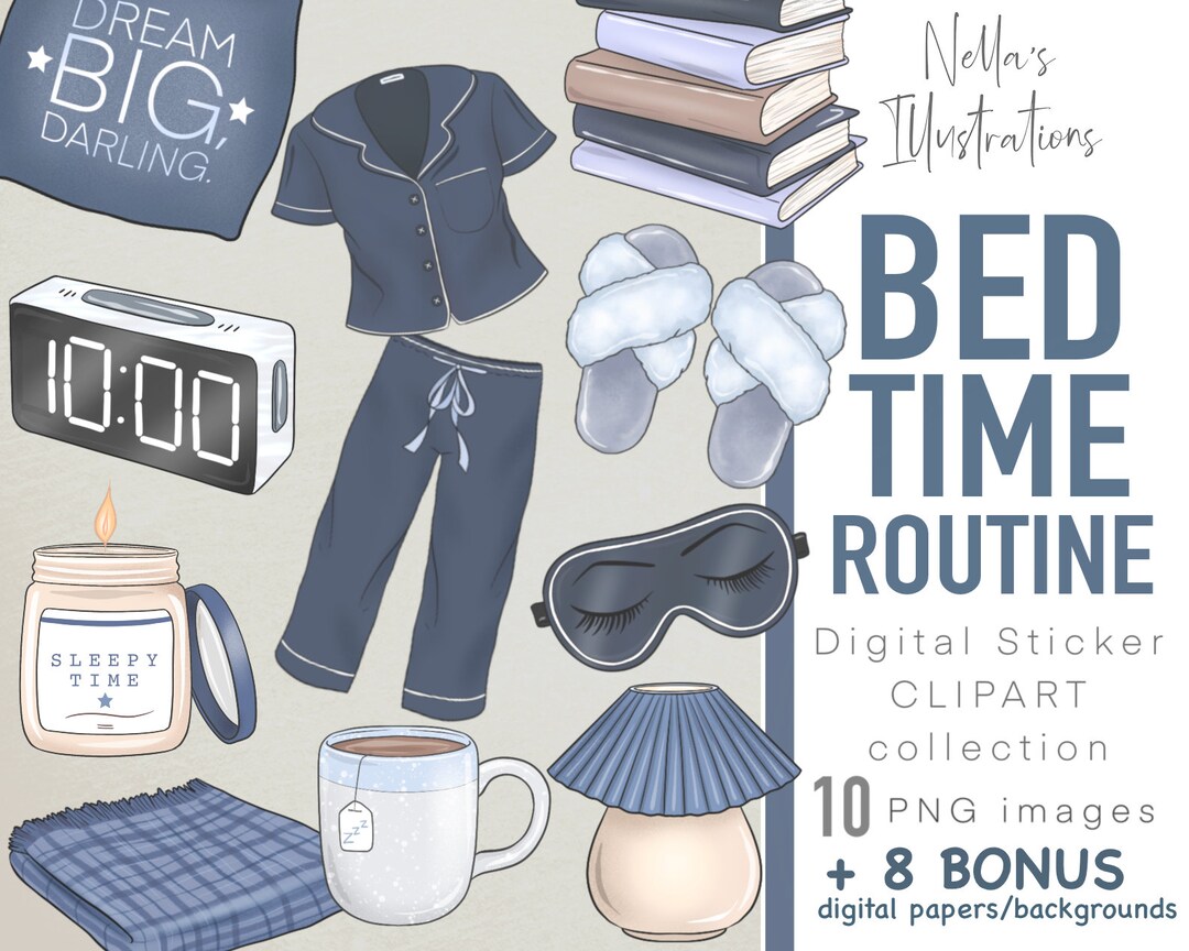 Hand Drawn Sleep Clipart Bundle / Pajama Clipart Bundle / Night Routine ...