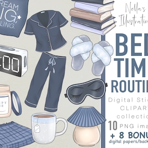 Hand Drawn Sleep Clipart Bundle / Pajama Clipart Bundle / Night Routine ...