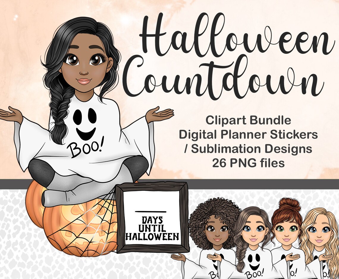 Halloween Countdown Clipart Cute Ghost Costume Doll PNG - Etsy