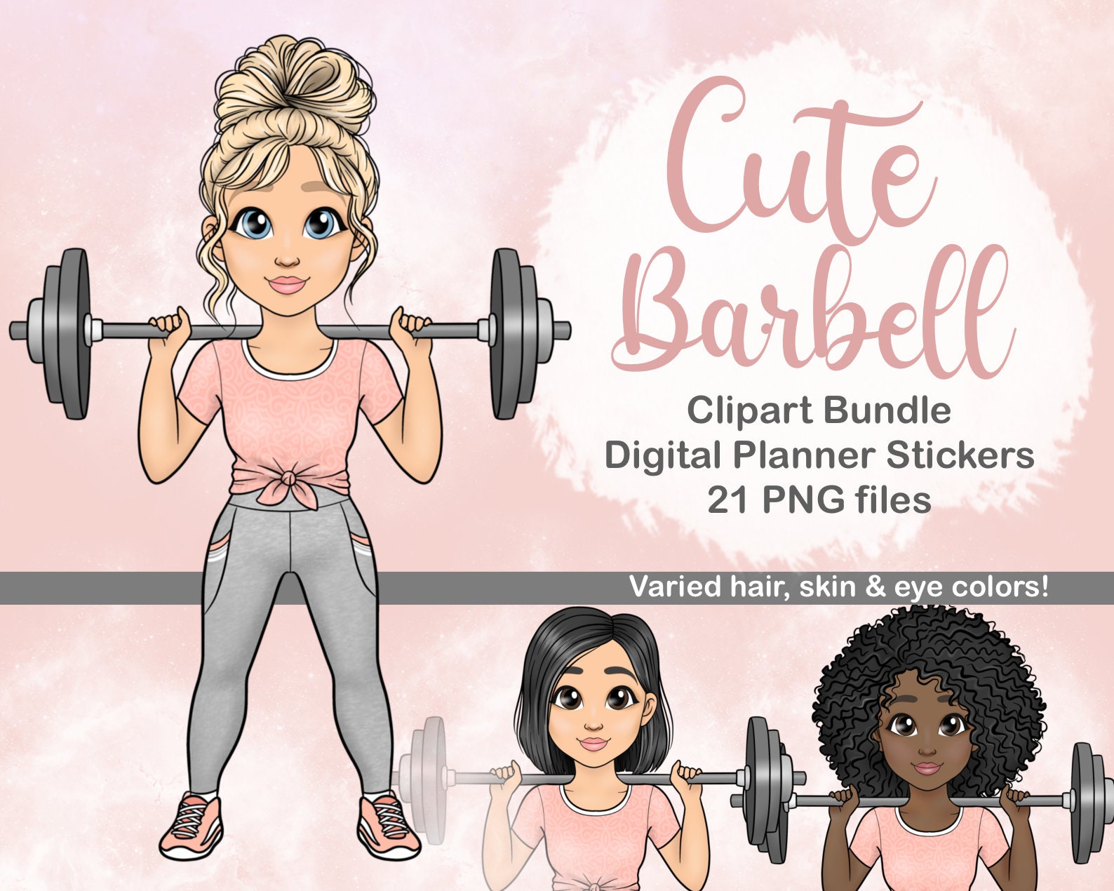 Cute Fitness Clipart Workout Girl Clipart Digital Planner - Etsy