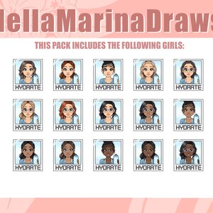 Cute Hydrate Mini Digital Planner Icons, Healthy Emoticon Girl PNG ...