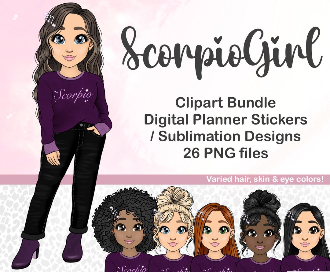 Cute Scorpio Girl Clipart, Kawaii Zodiac PNG, Sublimation Files ...