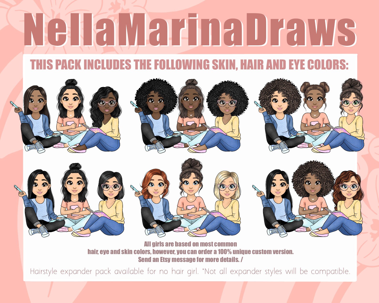 Planner Meetup Best Friends Clipart Cute Customisable Girls - Etsy UK