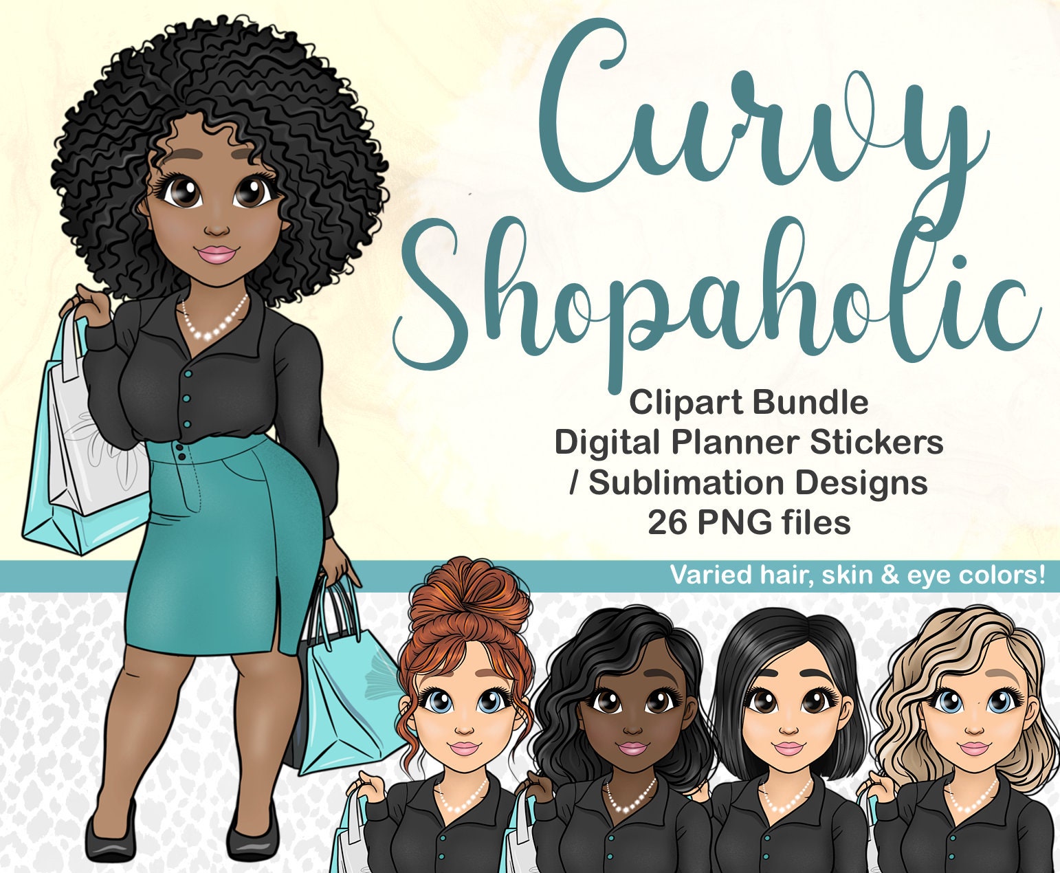 Shopaholic Curvy Girl Clipart Black Woman PNG Goodnotes - Etsy