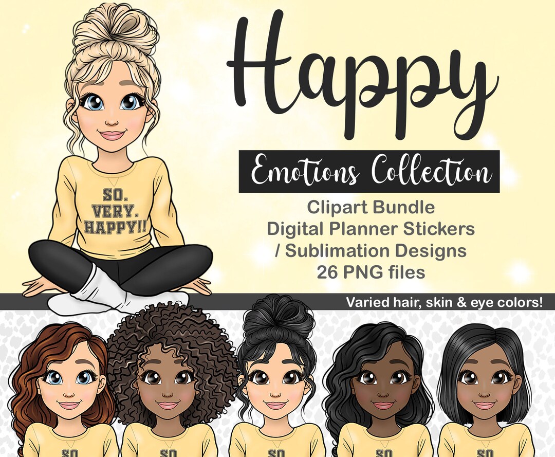 Happy Girl Clipart, Feelings Clipart, Printable Sticker, Emotions SVG ...