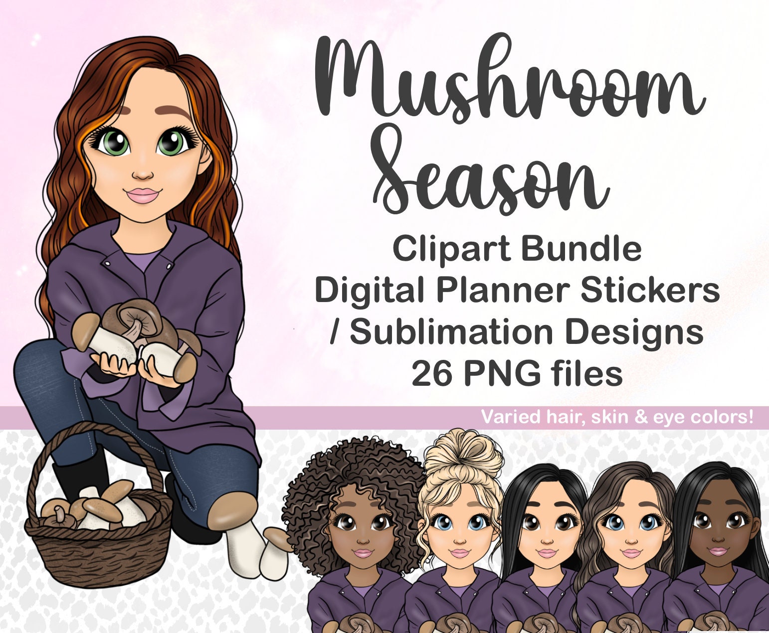 Mushroom Picking Clipart Mushroom Season PNG Spring Nature - Etsy