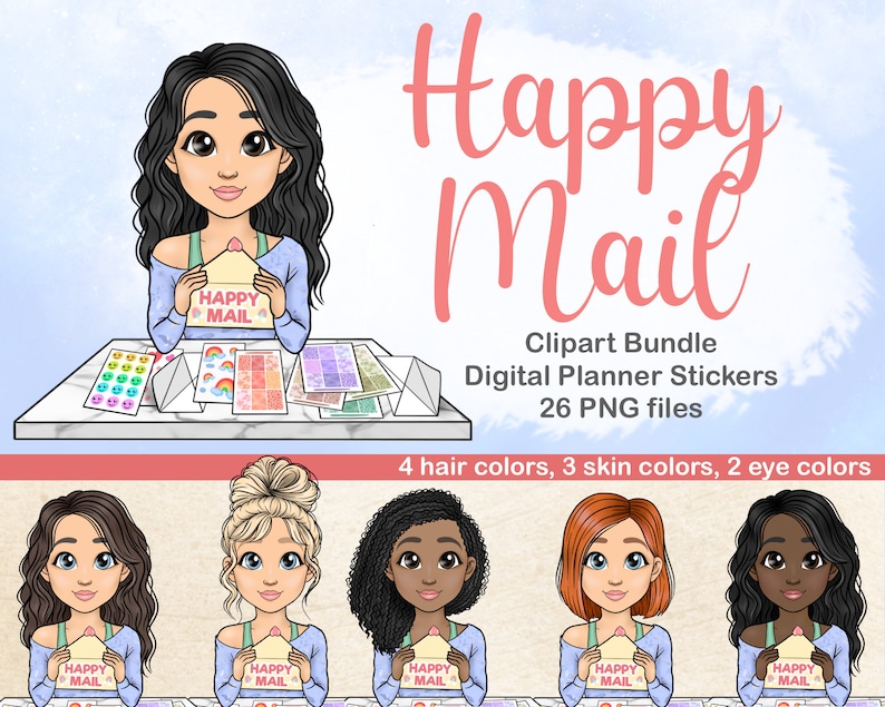 Happy Mail Clipart / Girl Illustration Clipart / Crafting Lady - Etsy