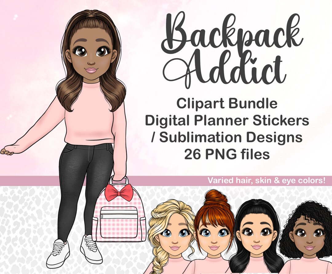 Cute Backpack Fashion Girl Clipart, Kawaii Themepark Chibi Doll ...