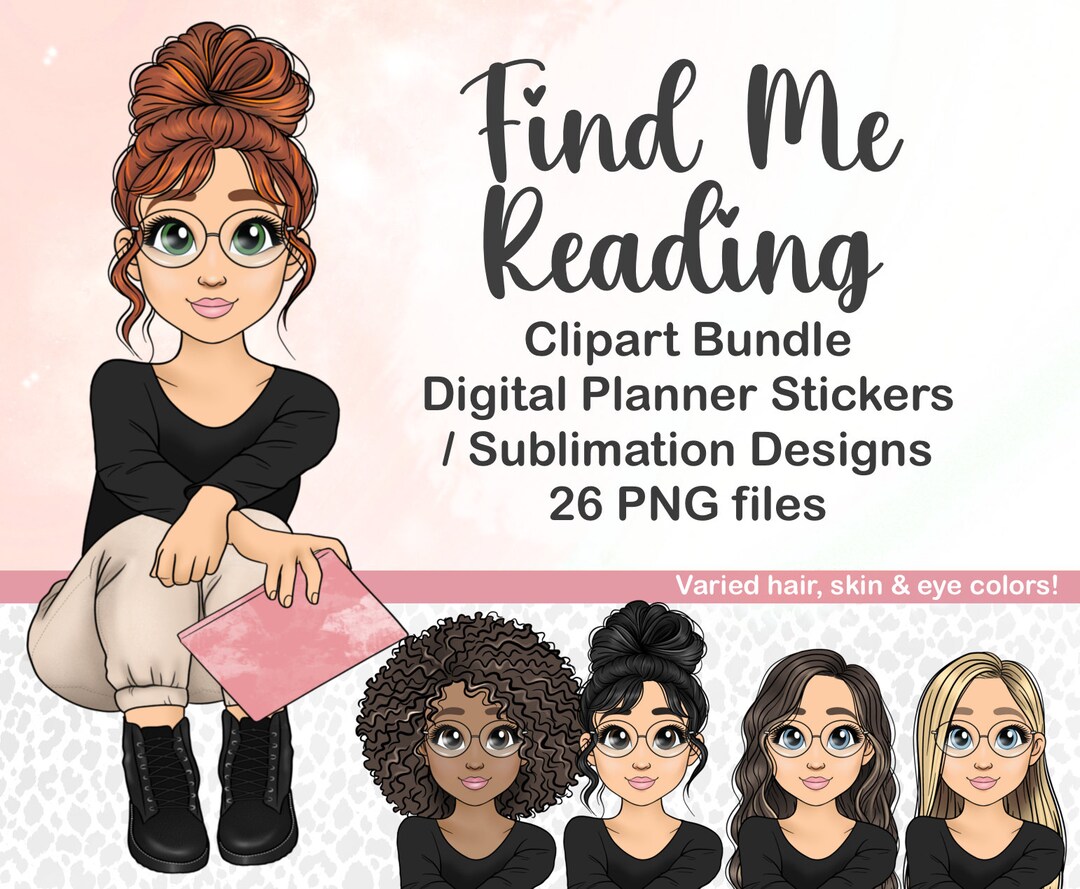 Cute Bookworm PNG, Kawaii Reading Fashion Girl Clipart, Bookish Digital ...