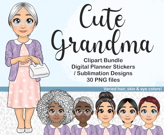 Cute Grandma Clipart Granny Chibi PNG Kawaii Old Woman - Etsy