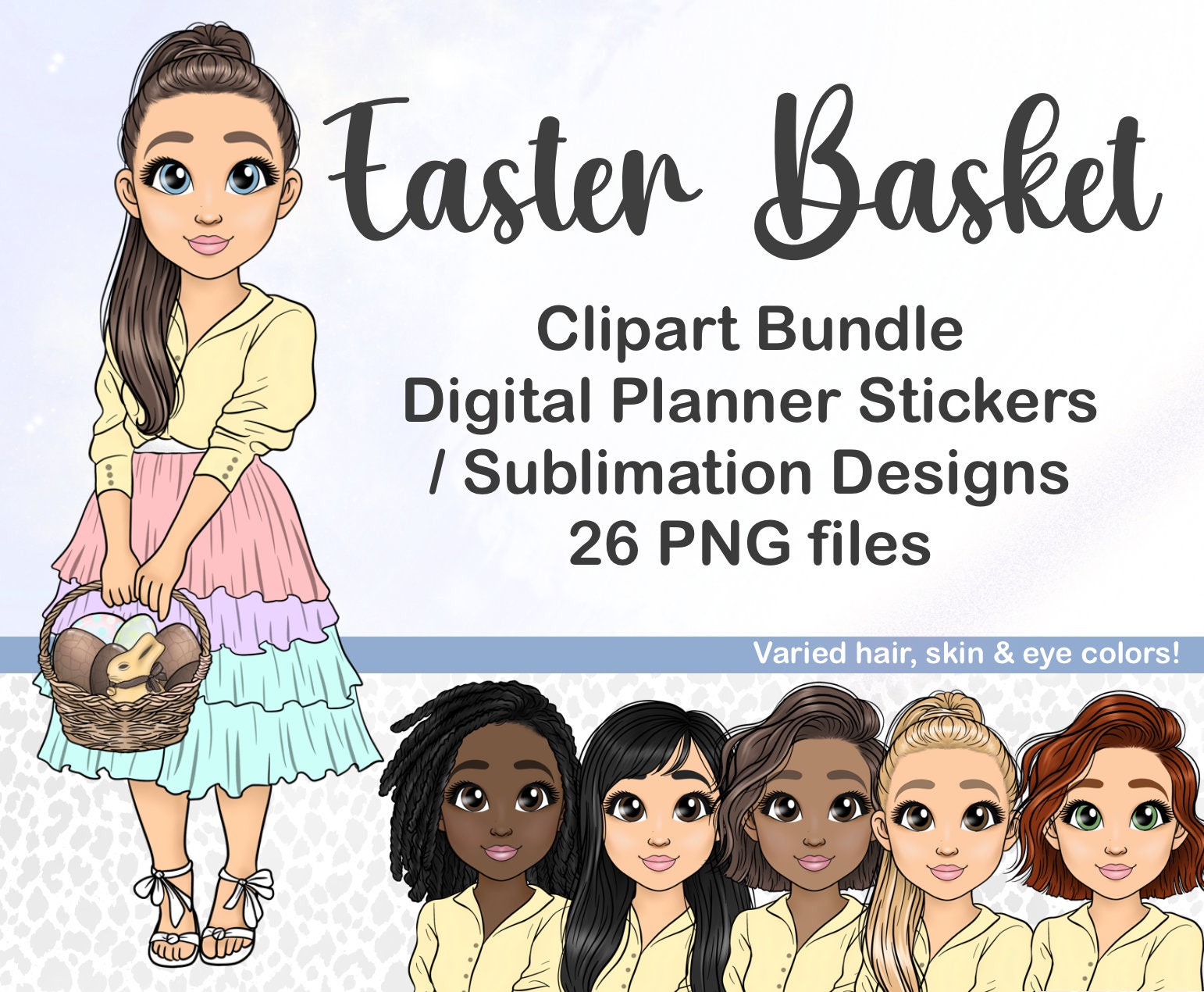 Hand Drawn Easter Girl Clipart, Easter Eggs Basket PNG, Egg Hunt ...
