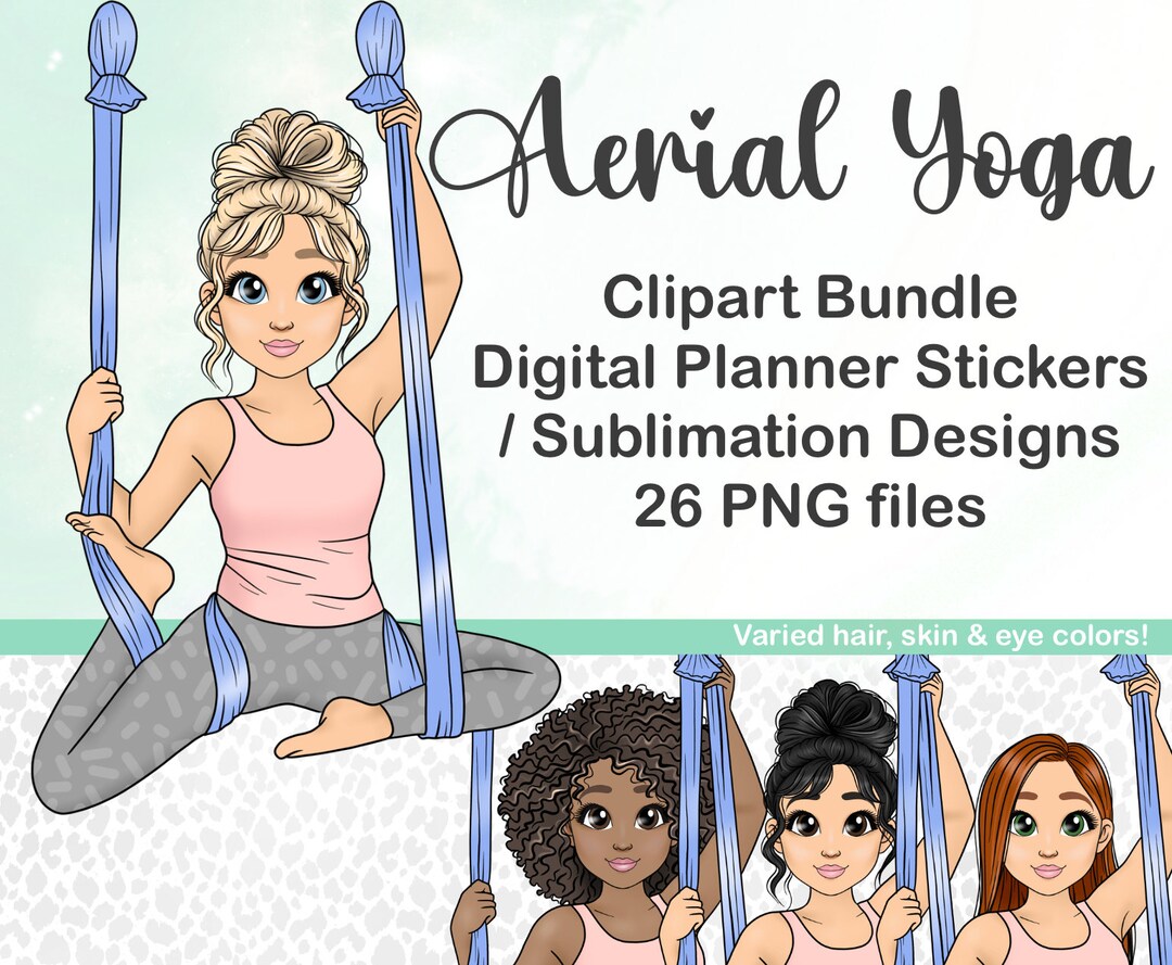 Aerial Yoga Clipart, Cute Dancer Girl Digital Planner Doll, Kawaii ...