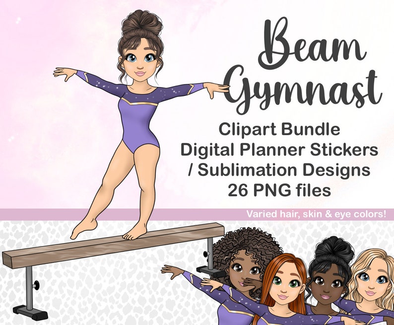 Cute Gymast Girl on a Beam PNG, Kawaii Gymnastics Clipart, Digital ...