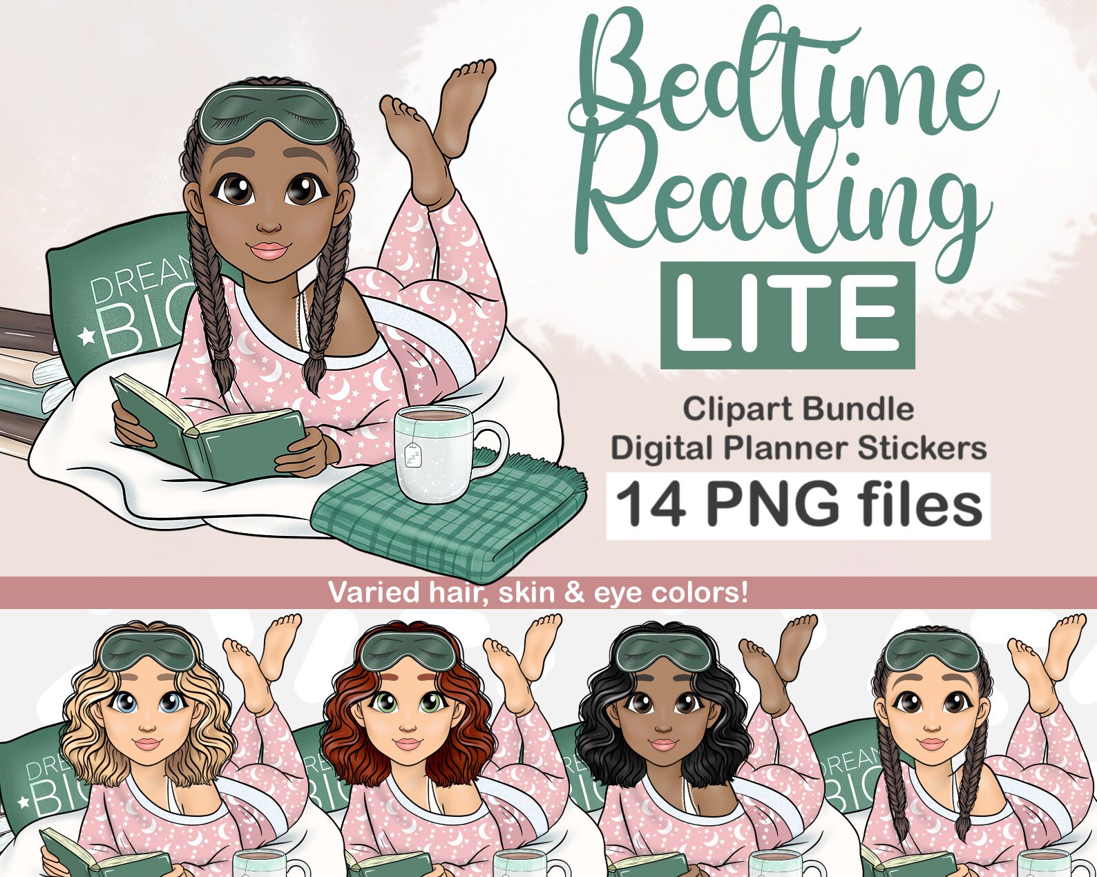 Girl Reading Book Printable Sticker Childrens Clipart - Etsy