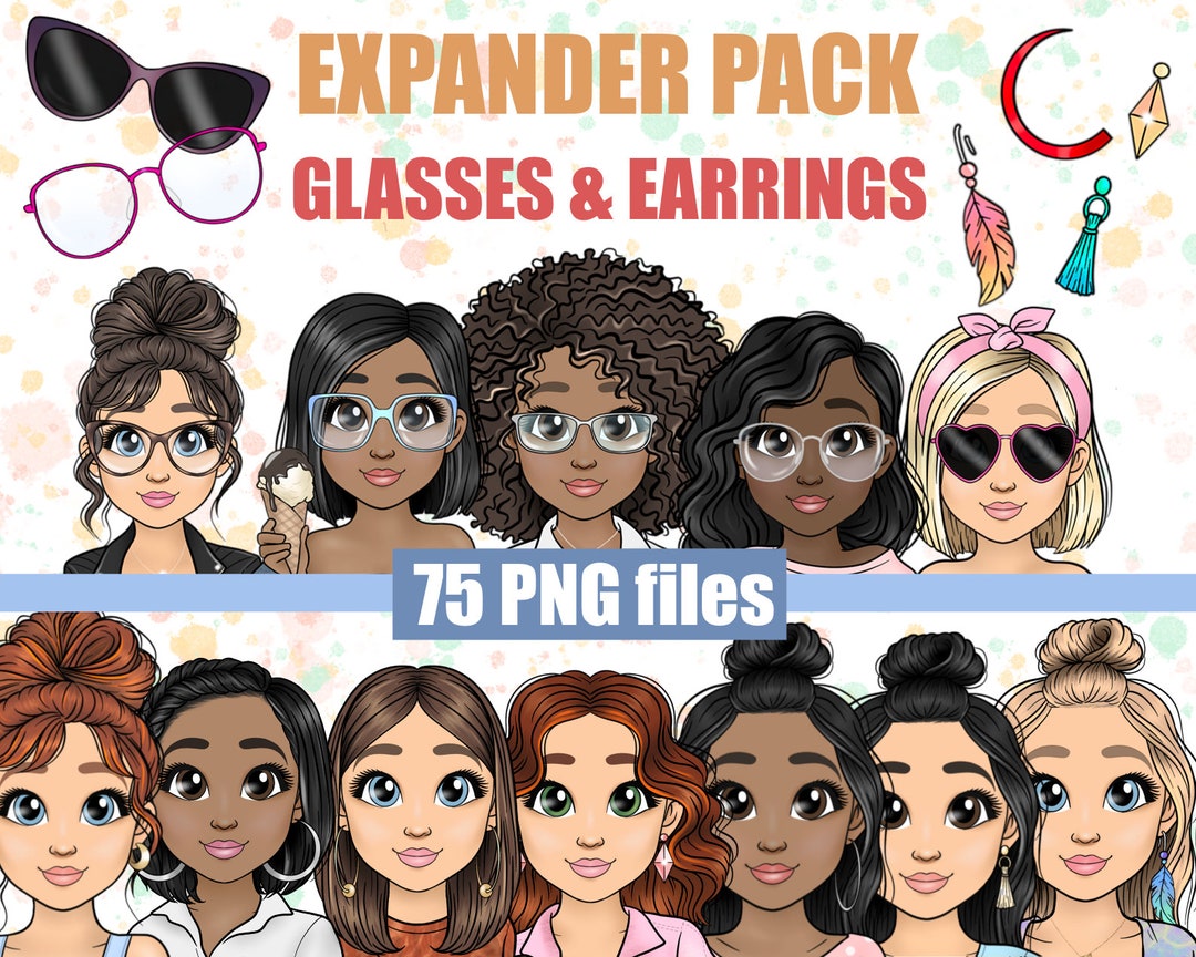 Glasses and Earrings Accessories Expander Pack, Customisable Clipart ...