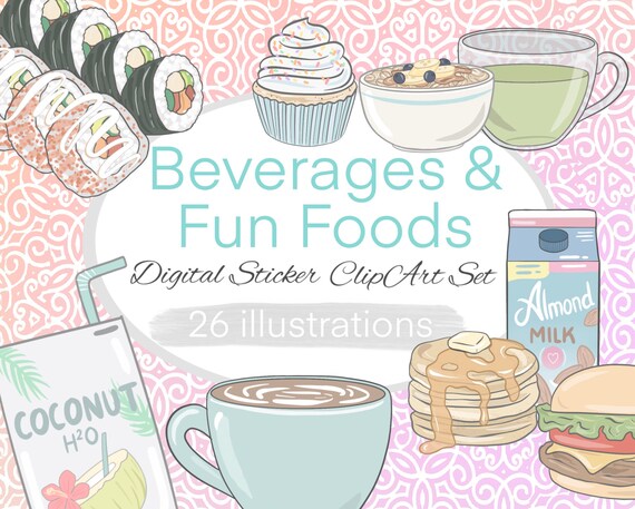 Beverages and Fun Foods Digital Stickers Clipart - Etsy