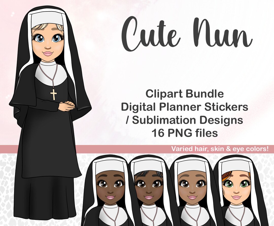 Cute Nun Clipart, Kawaii Religious Woman PNG, Church Woman Rosary Beads ...