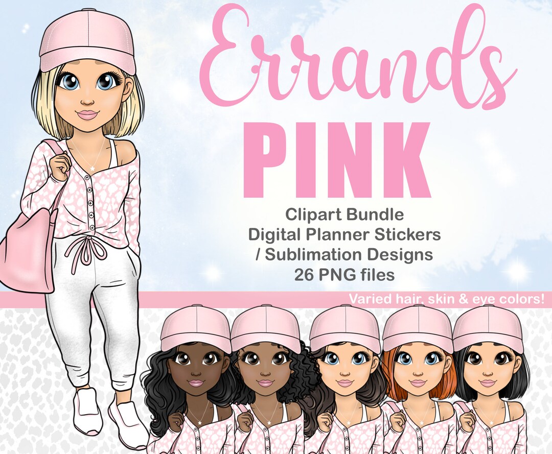 Pink Errands Girl Clipart, Weekend Planner Sticker, Ballet Dance Class ...