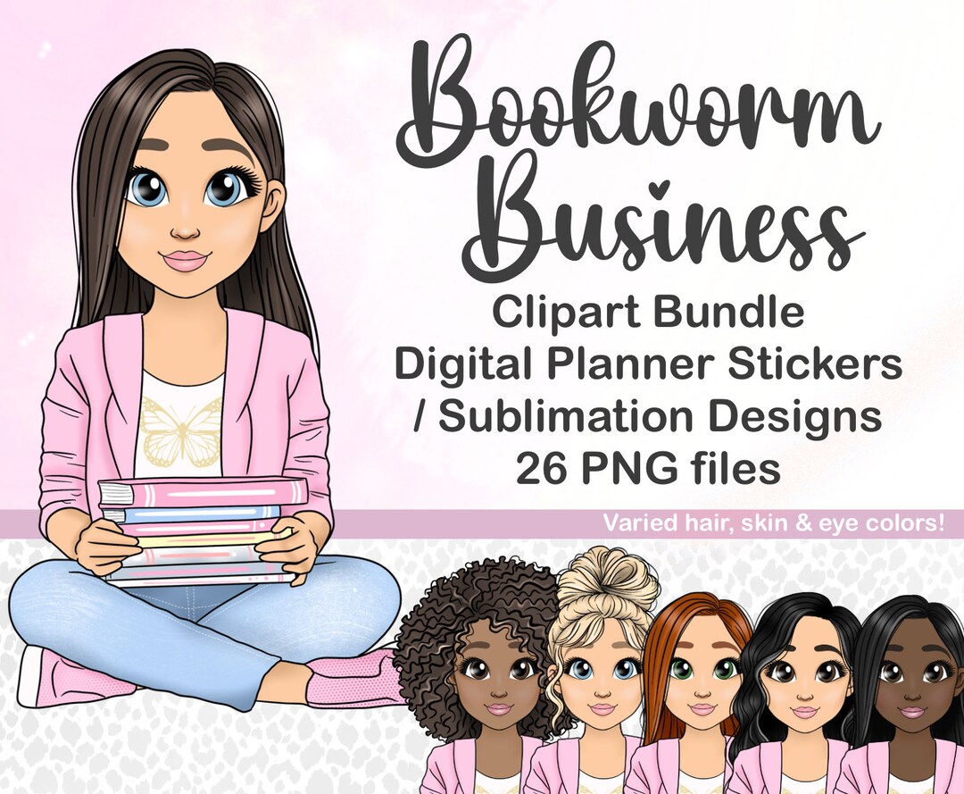 Cute Bookworm Clipart, Kawaii Reading Bookish Girl PNG, Library Chibi ...