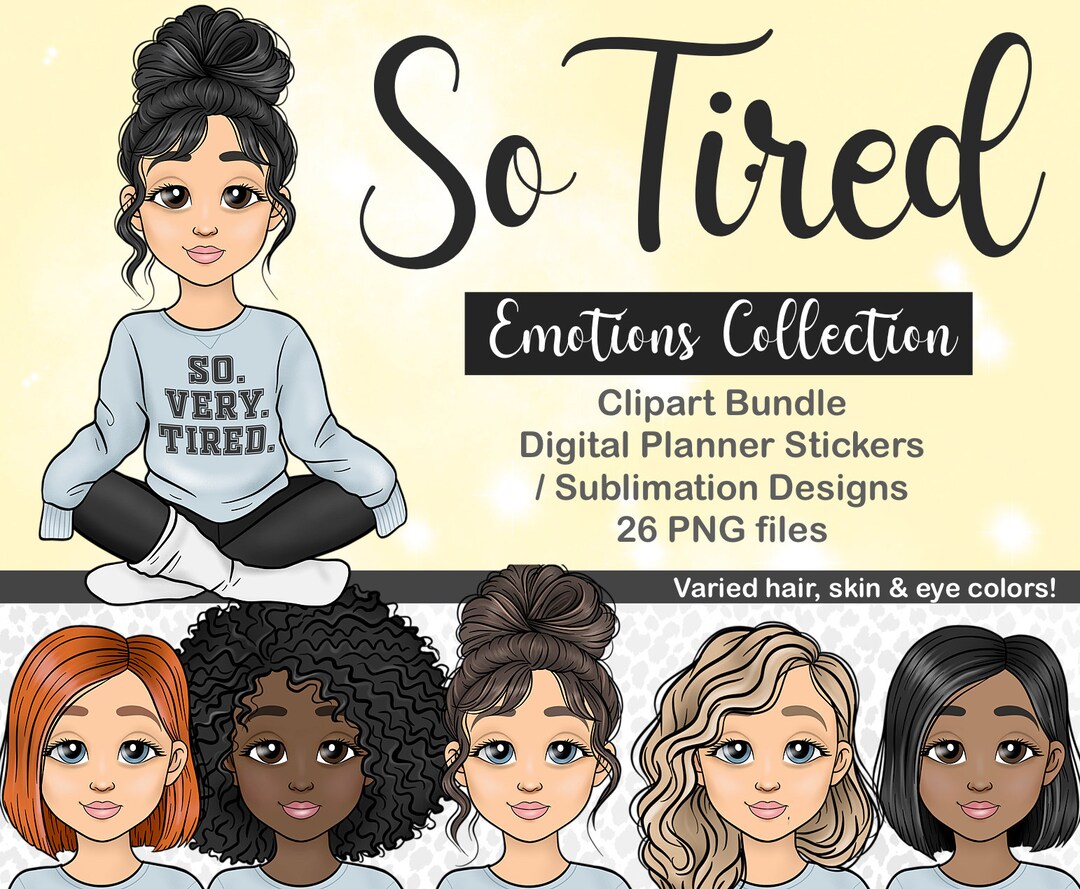 Hand Drawn Tired Girl Clipart, Feelings Clipart, Png Tuber, Clipart for ...