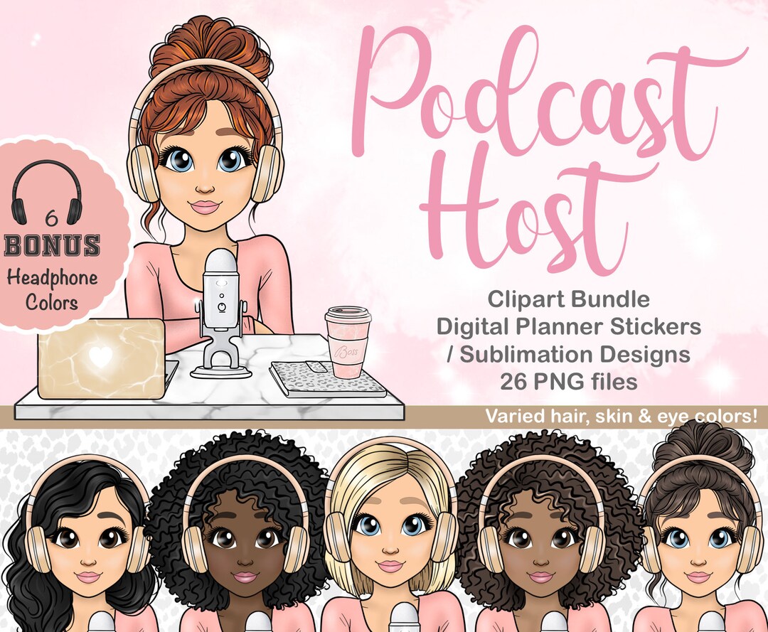Podcast Girl Clipart,microphone Cover Art PNG Files, Goodnotes Inserts ...