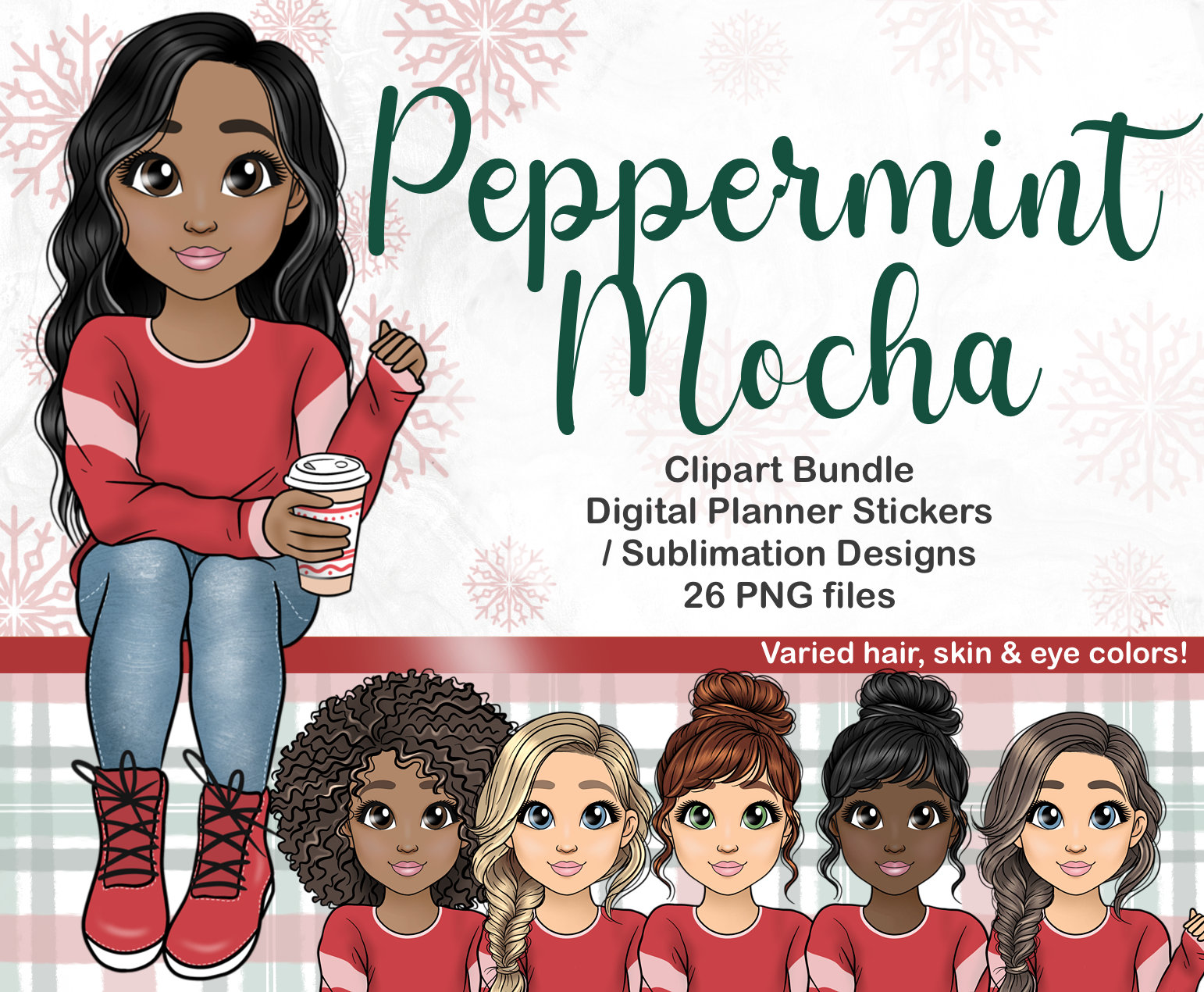 Peppermint Mocha Girl PNG Kawaii Christmas Clipart Chibi - Etsy