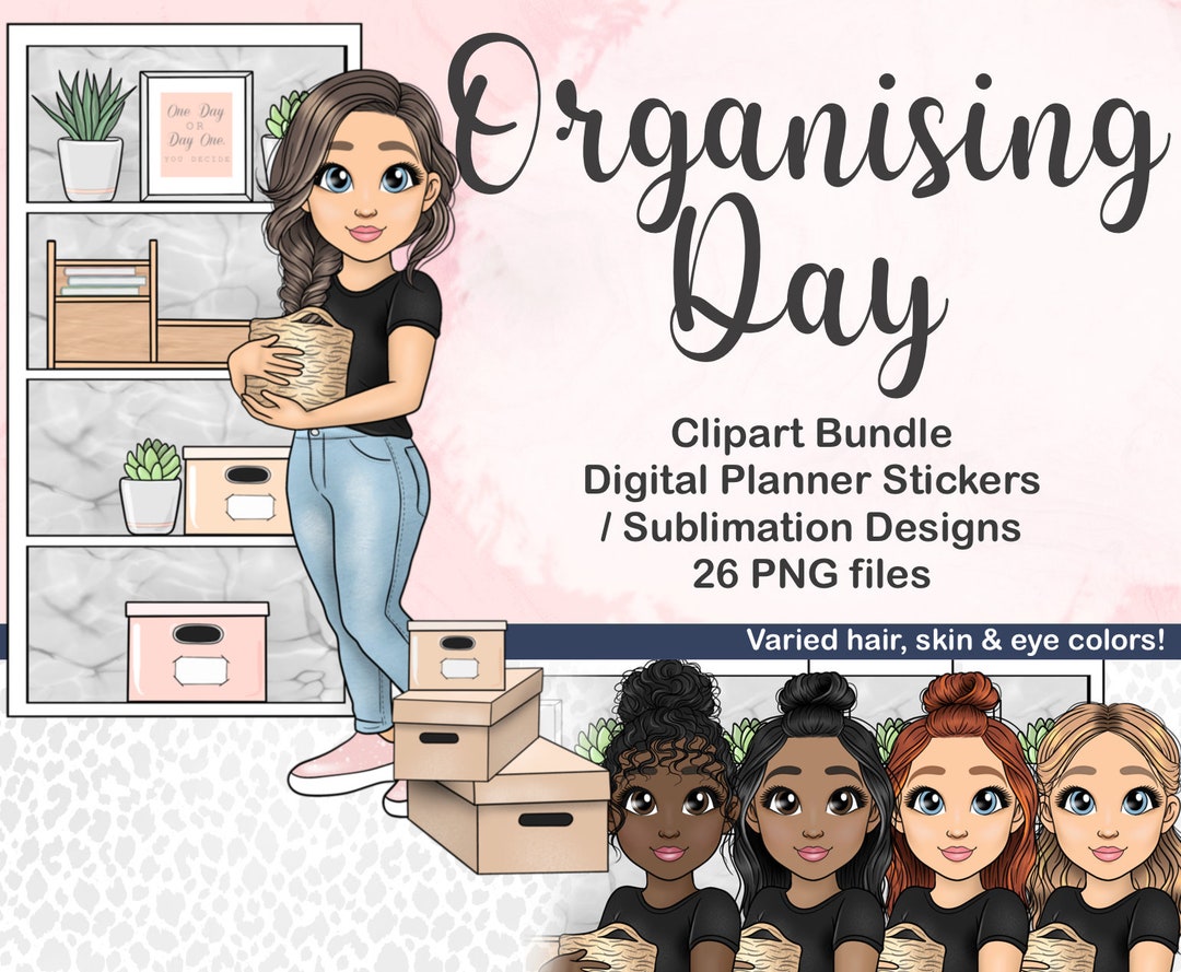 Organising Girl Clipart, Unpacking Boxes PNG, Moving Day Daily Planner ...