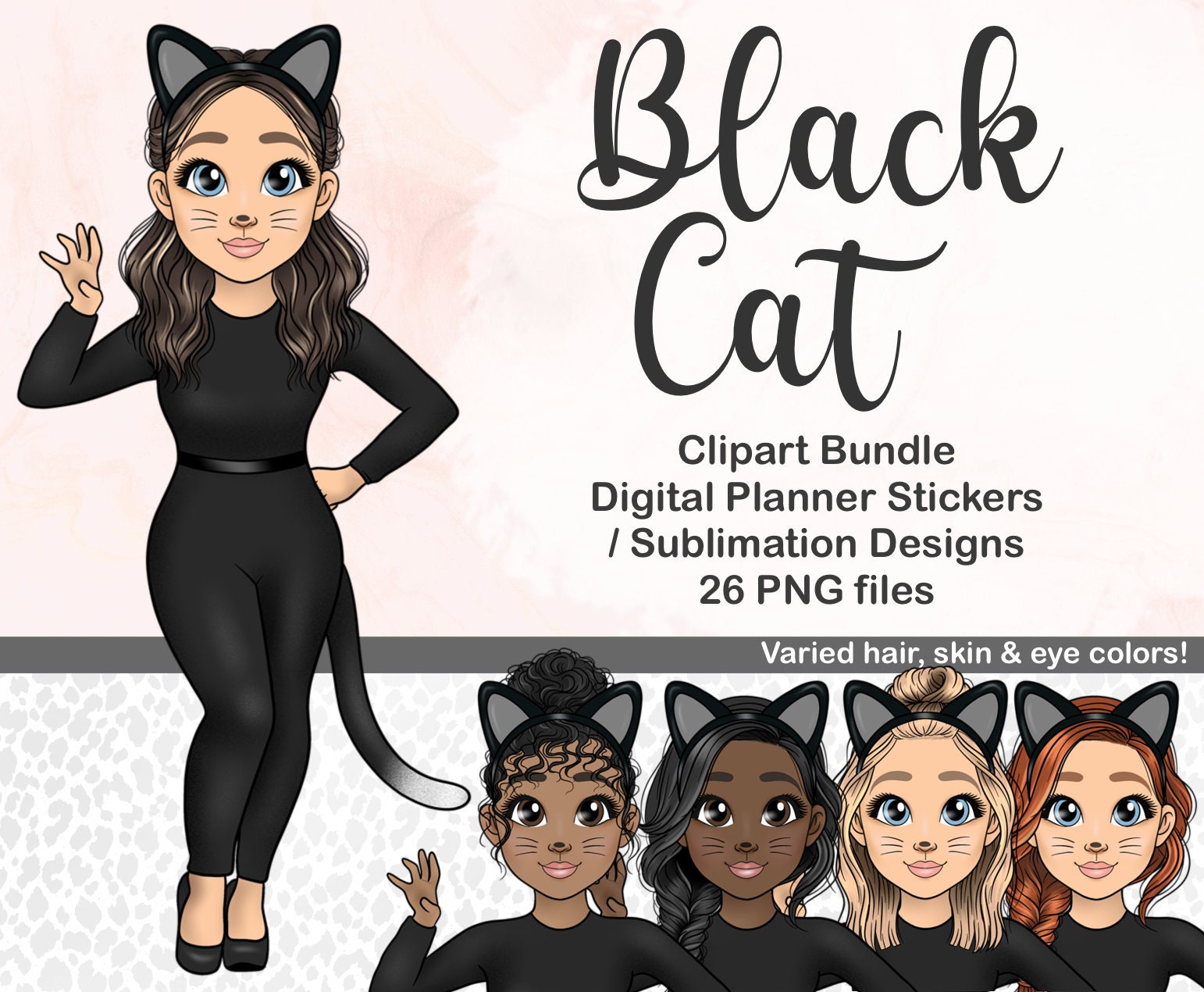 Girl in Black Cat Costume Clipart Halloween PNG Halloween - Etsy
