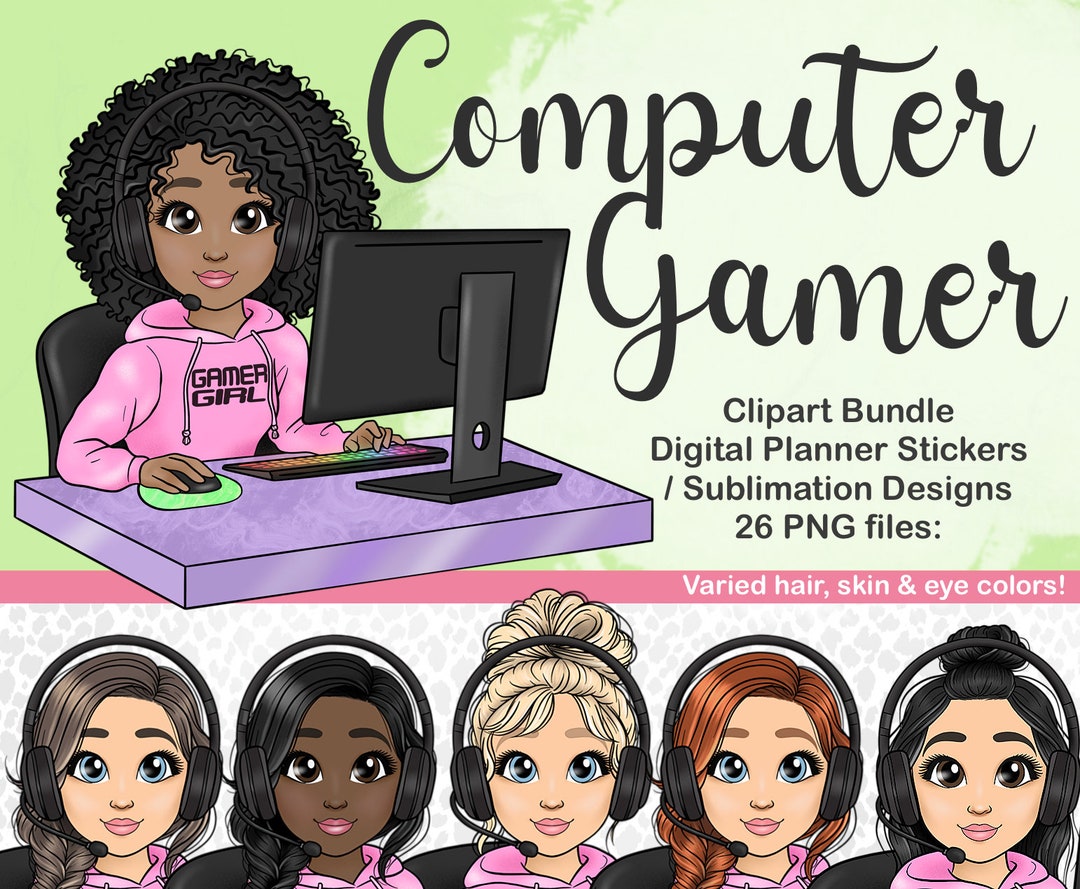 Computer Gaming Girl Clipart, Video Gamer Chibi Icon, Cute Twitch Games ...