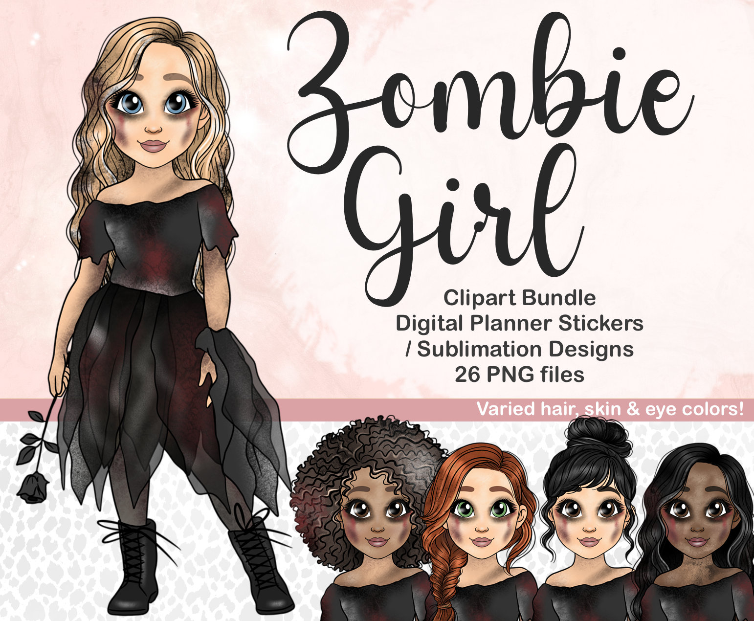 Cute Zombie Girl Png Halloween Clipart Spooky Fantasy Lady Etsy