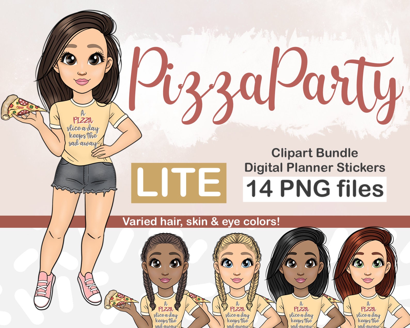 Pizza Girl Clipart / Pizza Digital Greeting Card PNG / Pizza - Etsy