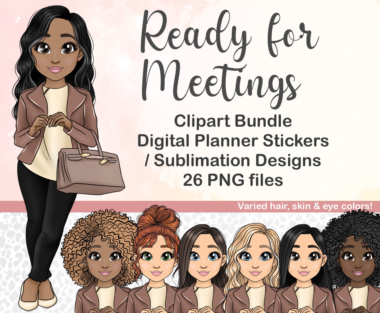 Entrepreneur Business Woman Meeting Clipart Kawaii Digital - Etsy