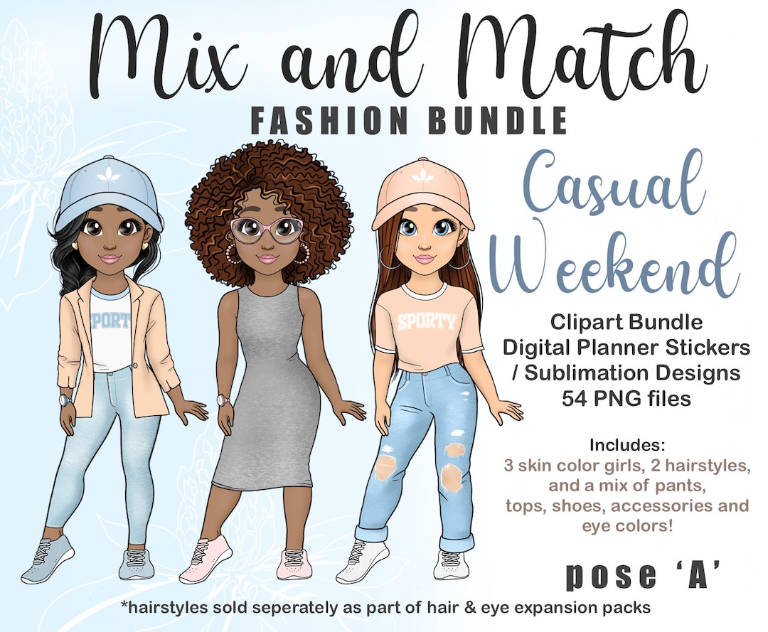 Customisable Mix Match Dress-up Dolls, Weekend Fashion Girl Clipart ...