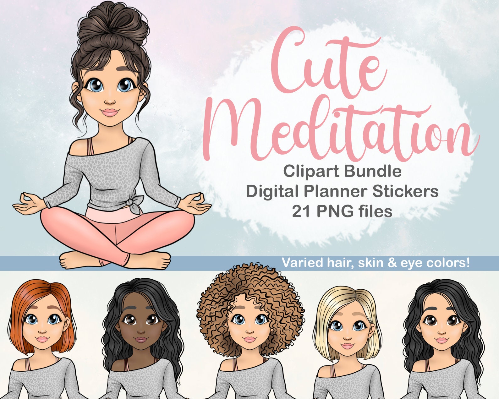 Meditation Girl Clipart Mindfulness Digital Planning Sticker - Etsy