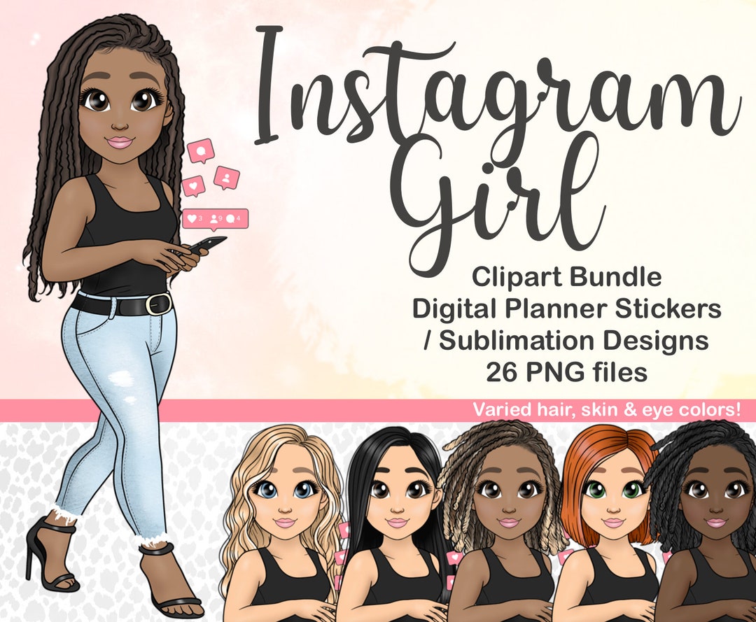 Instagram Fashion Girl With Phone Clipart, Social Media Chibi PNG ...