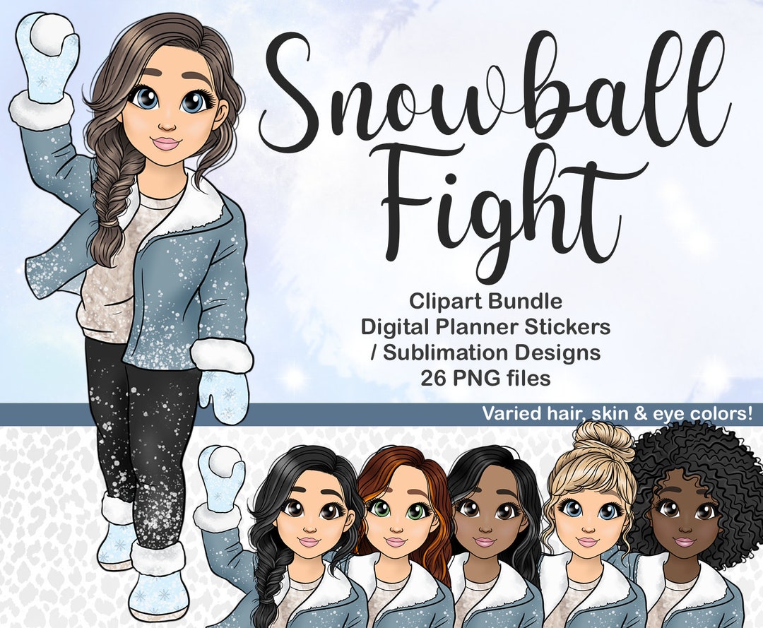 Snowball Fight Clipart, Snow Girl PNG, Winter Digital Planner Bundle ...