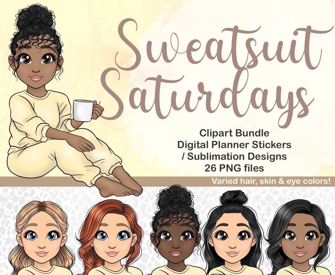 Girl in Sweatpants Clipart, Lazy Weekend PNG, Daily Planner Digital ...