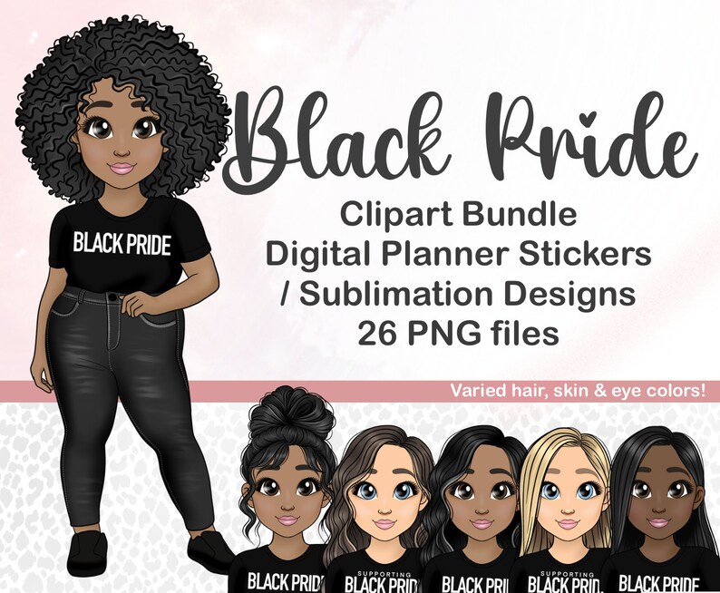 Black Girl Clipart Kawaii African American Pride Woman PNG - Etsy