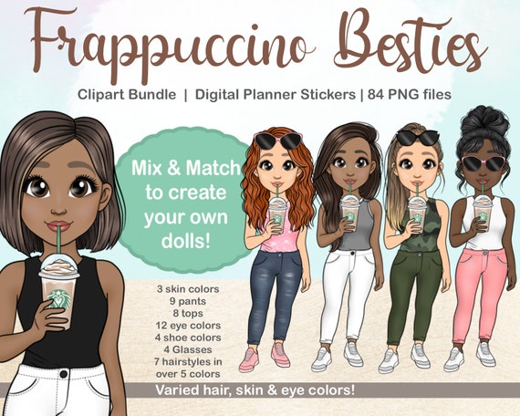 Best Friends Drinking Coffee Clipart Fashion Girls Clipart | Etsy