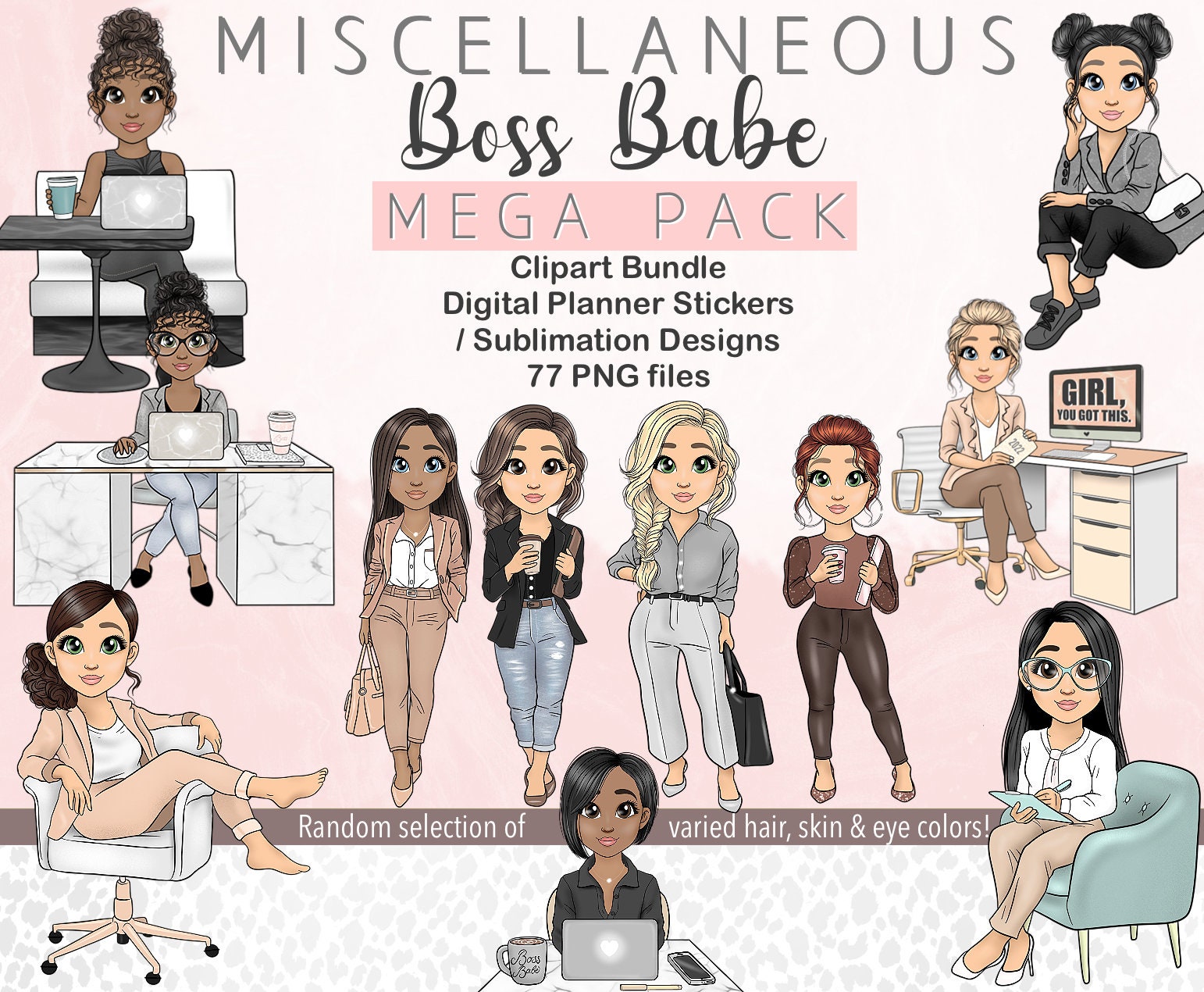 Boss Babe Clipart Mega Bundle, Girl Boss PNG Pack, Working Mom Digital ...